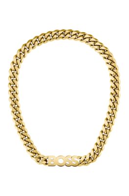 BOSS - Yellow-gold-effect curb-chain necklace with integrated logo